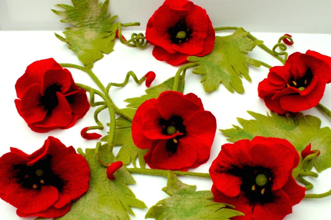Garland Large Flowers Poppy Felt Garland Deco for Windows Okras Garden ...