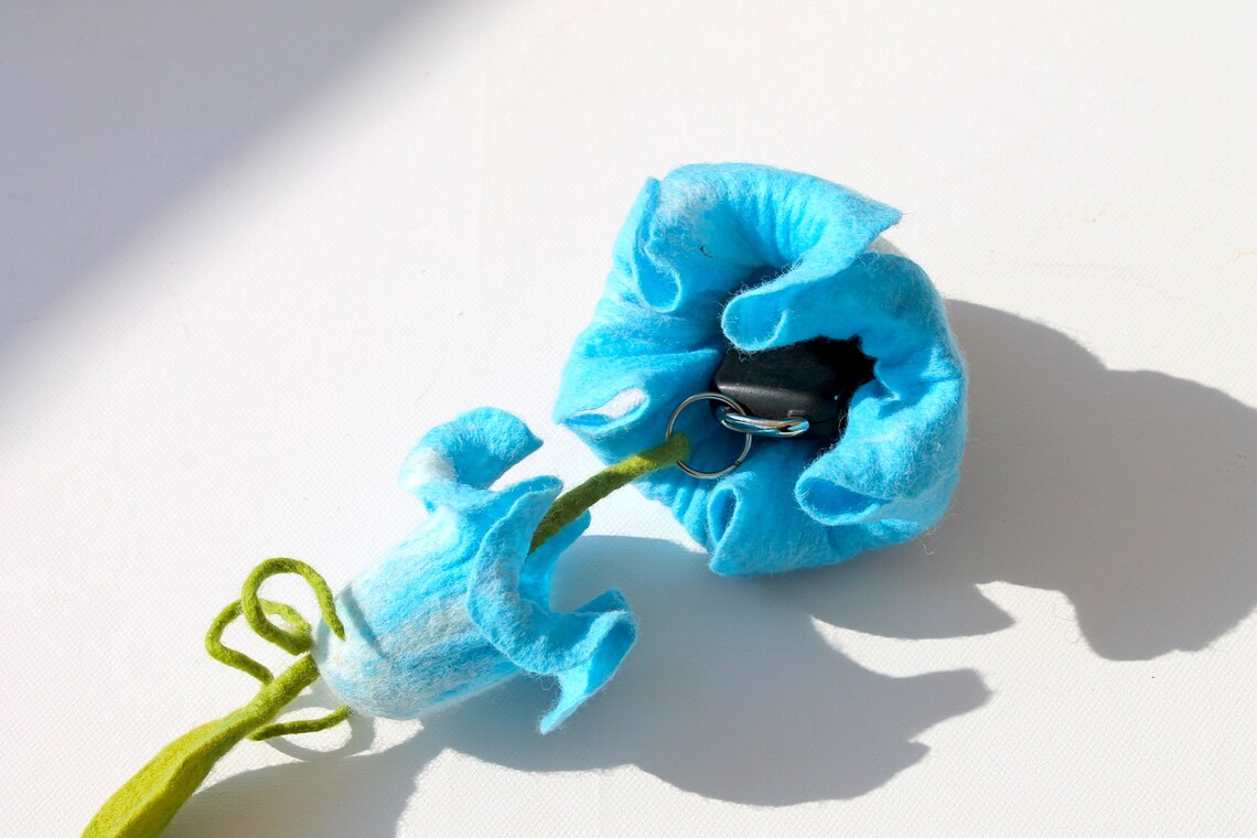 Key fob bag charm with flowe felted by hand | Etsy