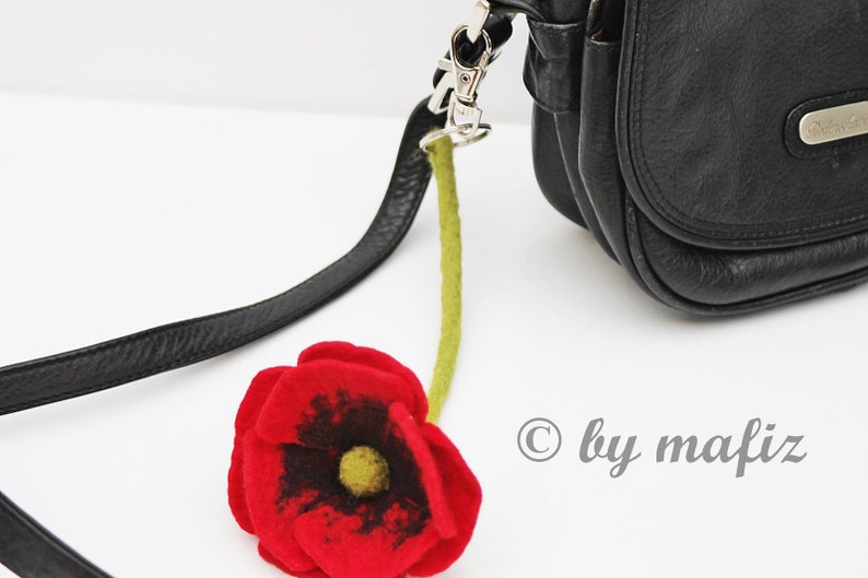Keychain Poppy Flower in Red With Key Ring Beautiful Pendant - Etsy