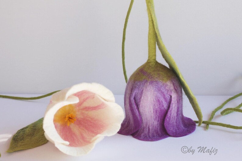 5 x colorful tulips large felted flowers bouquet bridal | Etsy