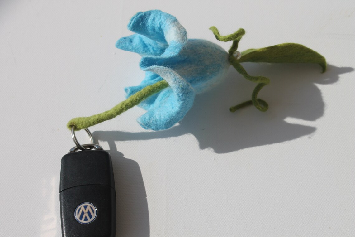 Key fob bag charm with flowe felted by hand | Etsy