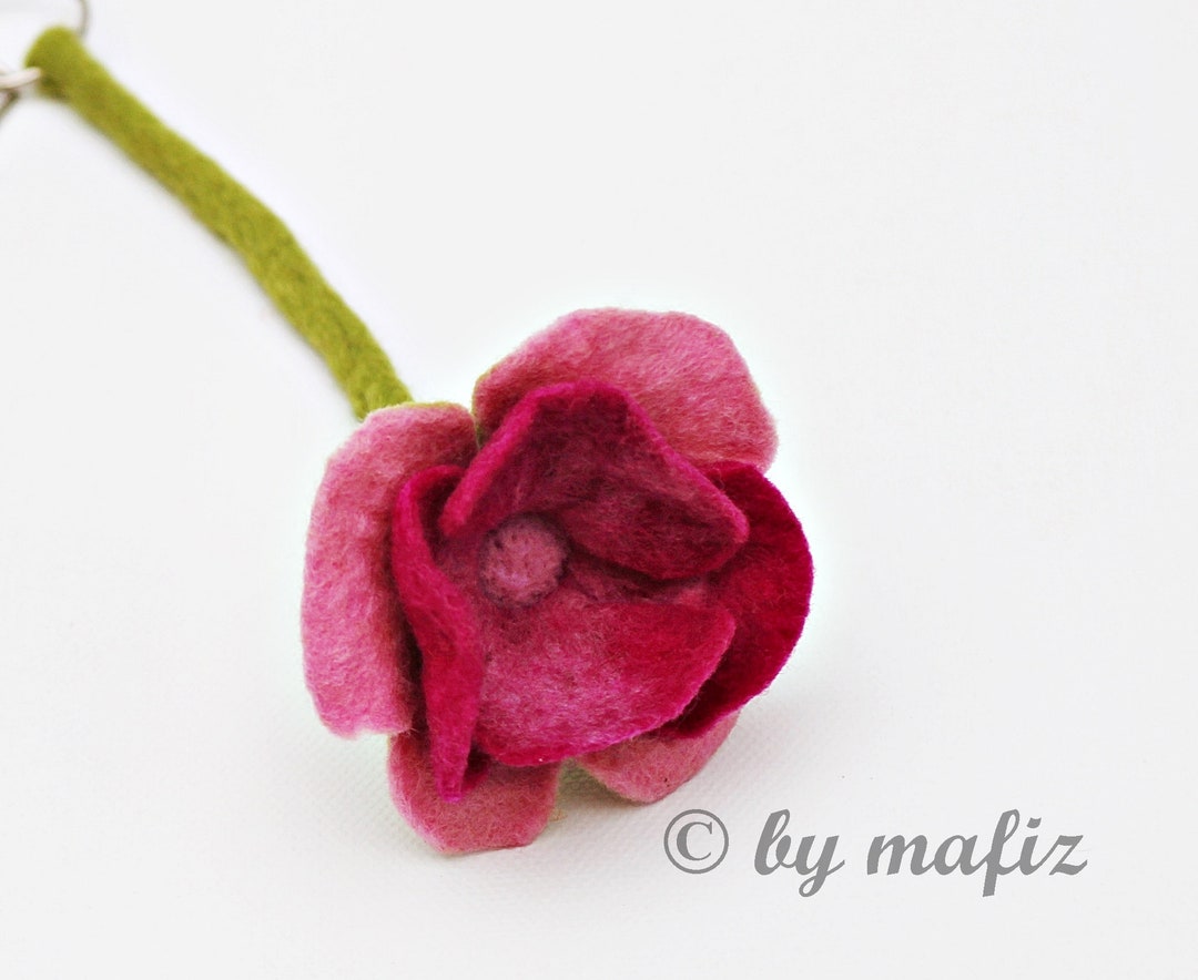 Keyring, Felted Poppy Flower in Yellow and Red With Keyring - Etsy