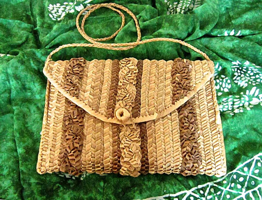 Vintage Handwoven Lauhala Purse: Polynesian Kapa Cloth Lining - Etsy