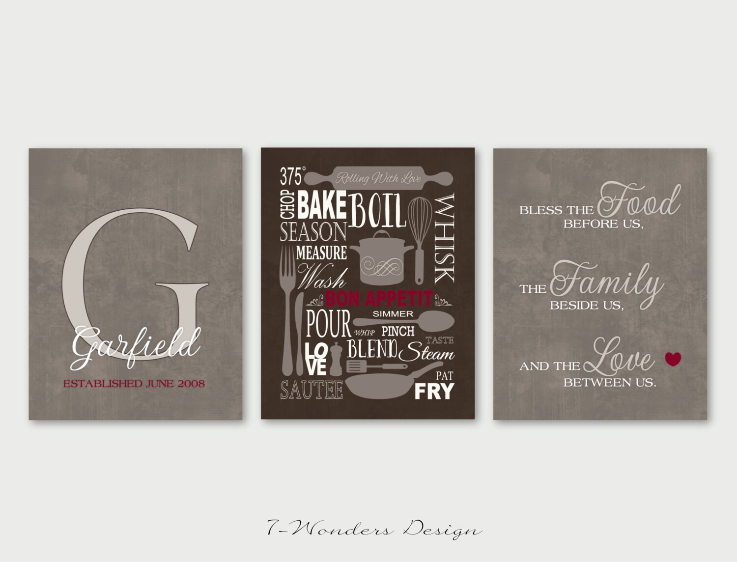 Custom Kitchen Art Bless the Food Before Us Family Monogram | Etsy