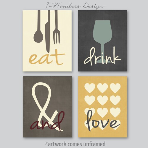 Eat Drink Love Kitchen Wall Art Eat Drink Love Prints or - Etsy