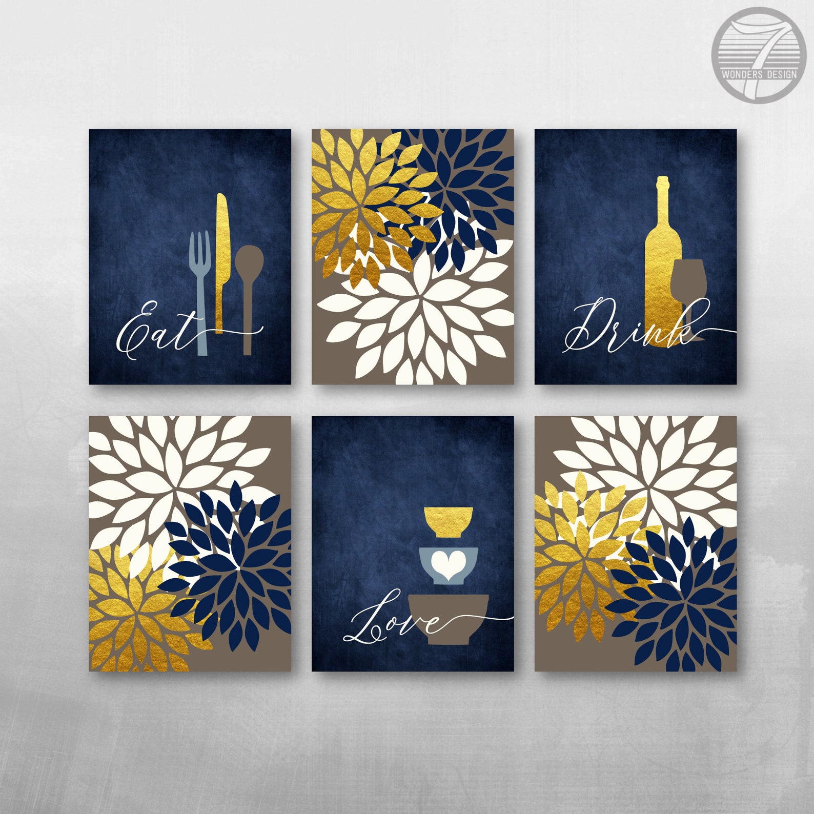 Kitchen Wall Art Print Set Eat Drink Love Floral Wall Art - Etsy