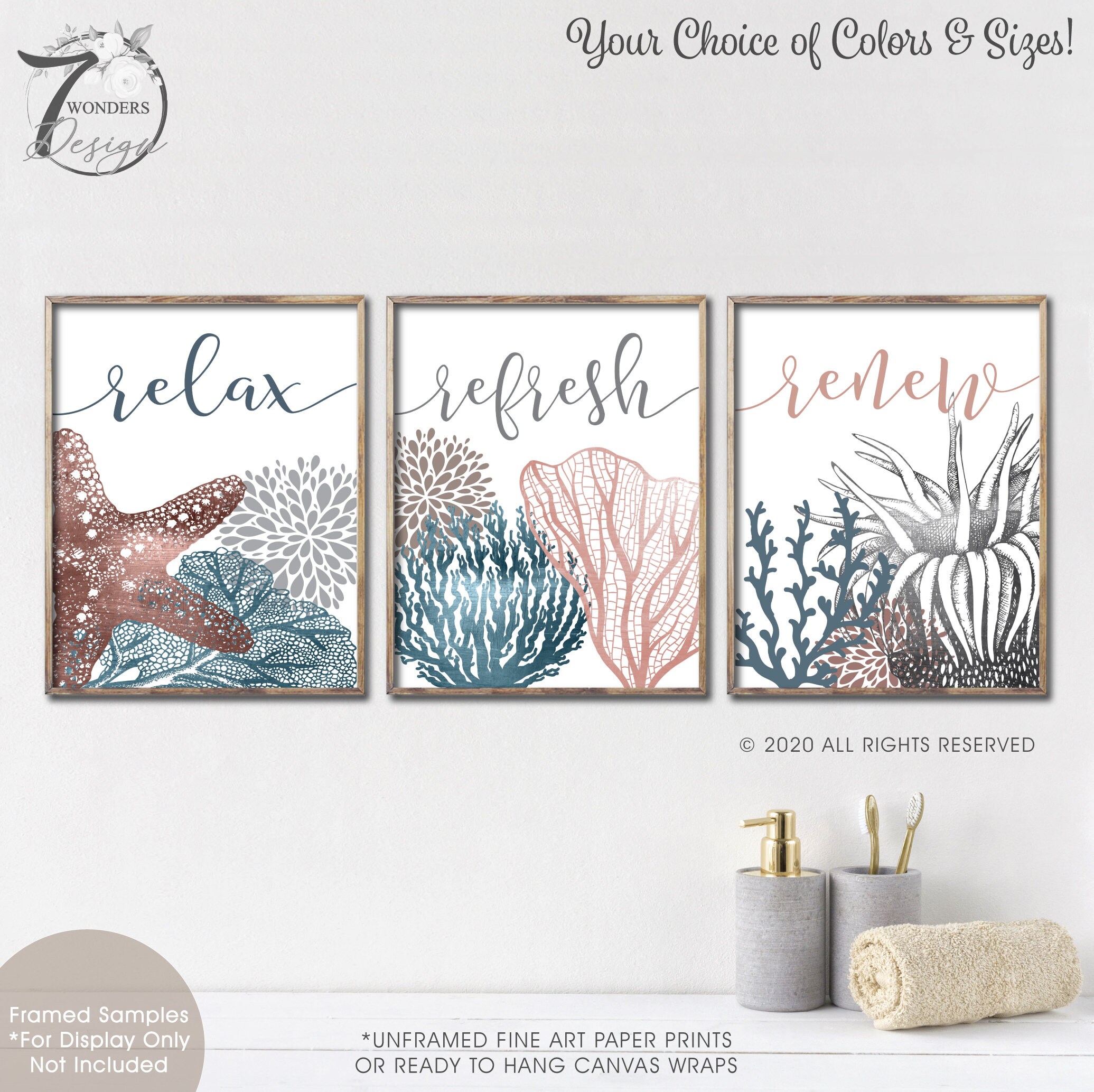 Relax Refresh Renew Ocean Theme Bathroom Art Prints Starfish - Etsy