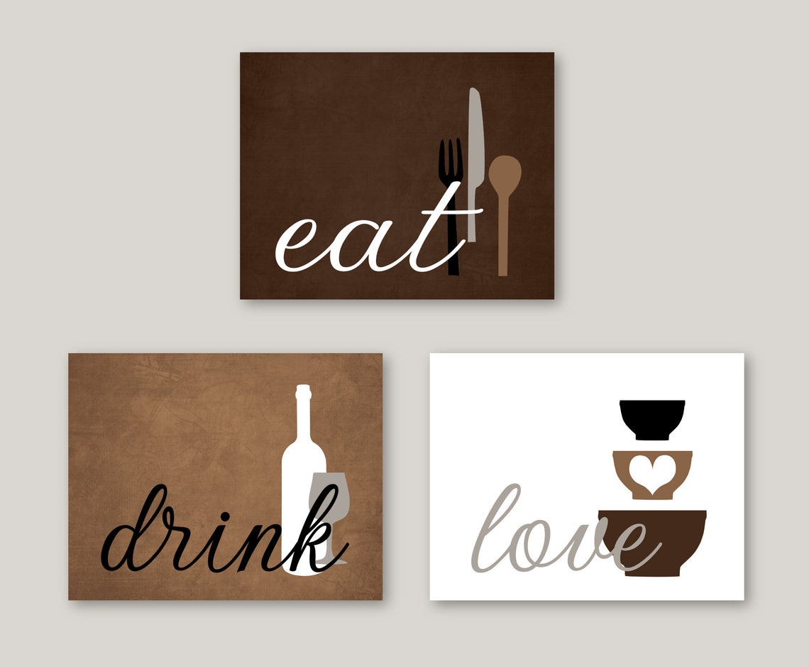 Kitchen Wall Art Print Set Eat Drink Love Dandelions Beige | Etsy