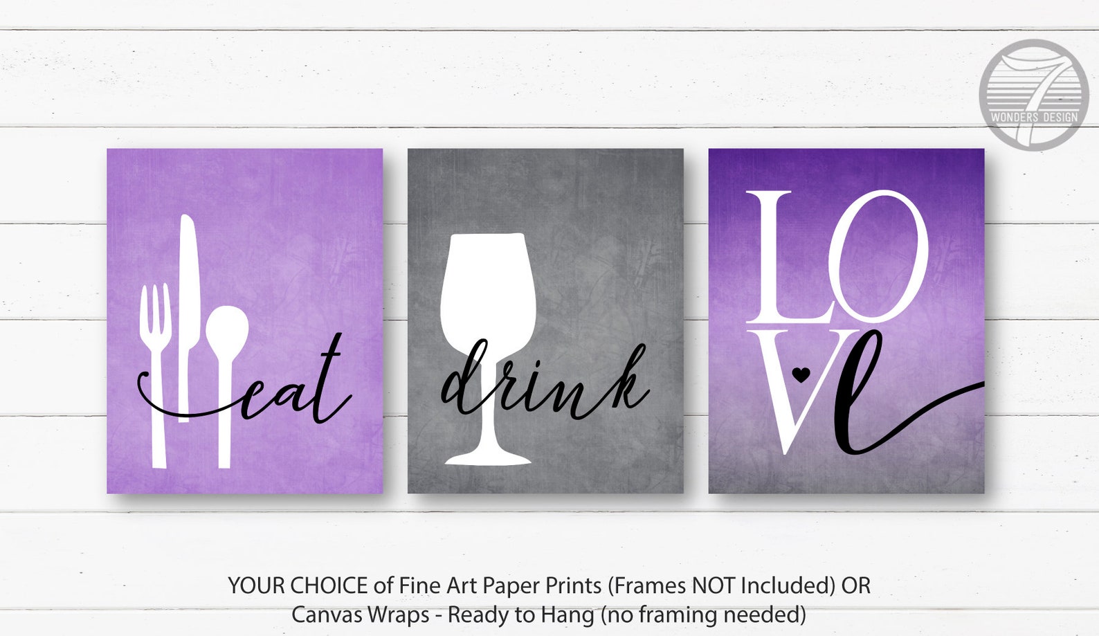 Kitchen Wall Art Print Set Eat Drink Love Floral Wall Art - Etsy