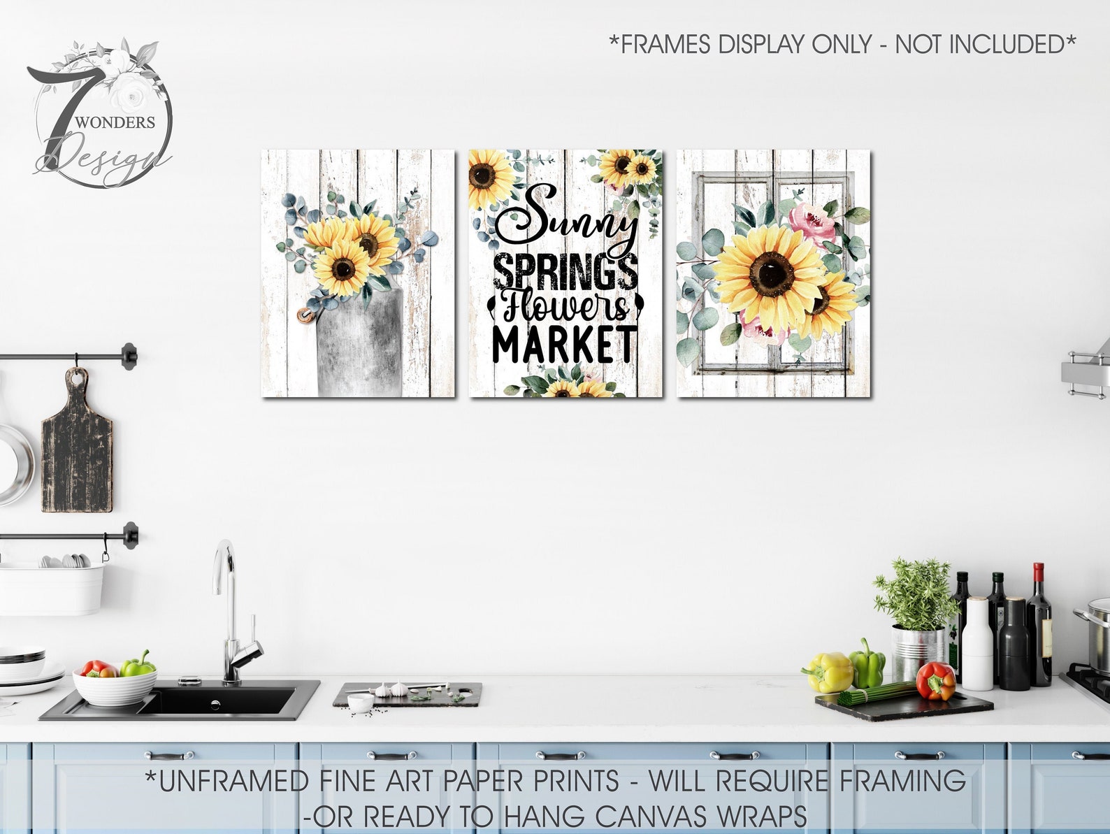 Rustic Farmhouse Kitchen Wall Art Print Sunflower Eucalyptus - Etsy