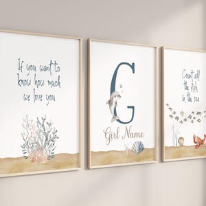 Girls Ocean Beach Nautical Wall Art Prints, Personalized Name Love You ...