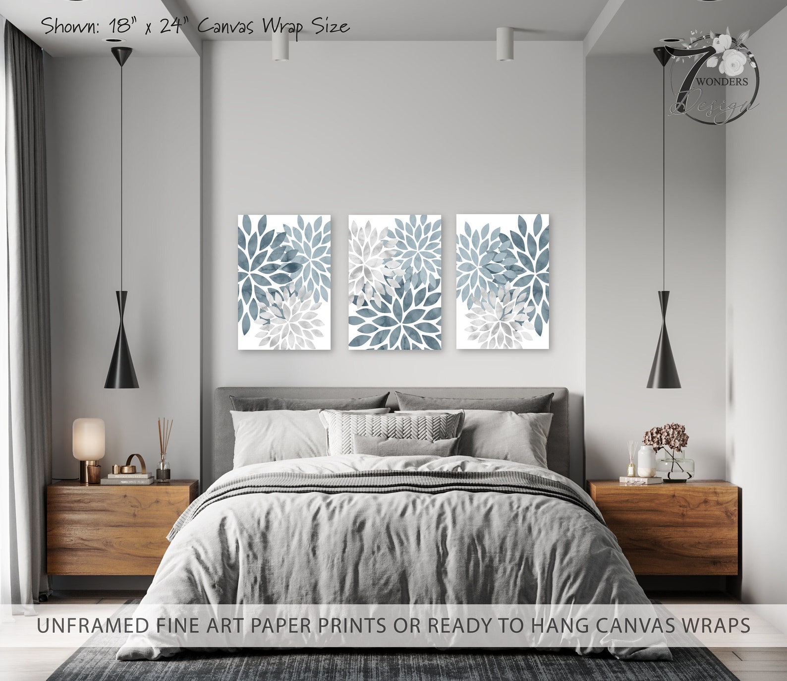 Blue Gray Flower Bursts Fine Art Prints Dahlia Floral Mute Blue Grey ...