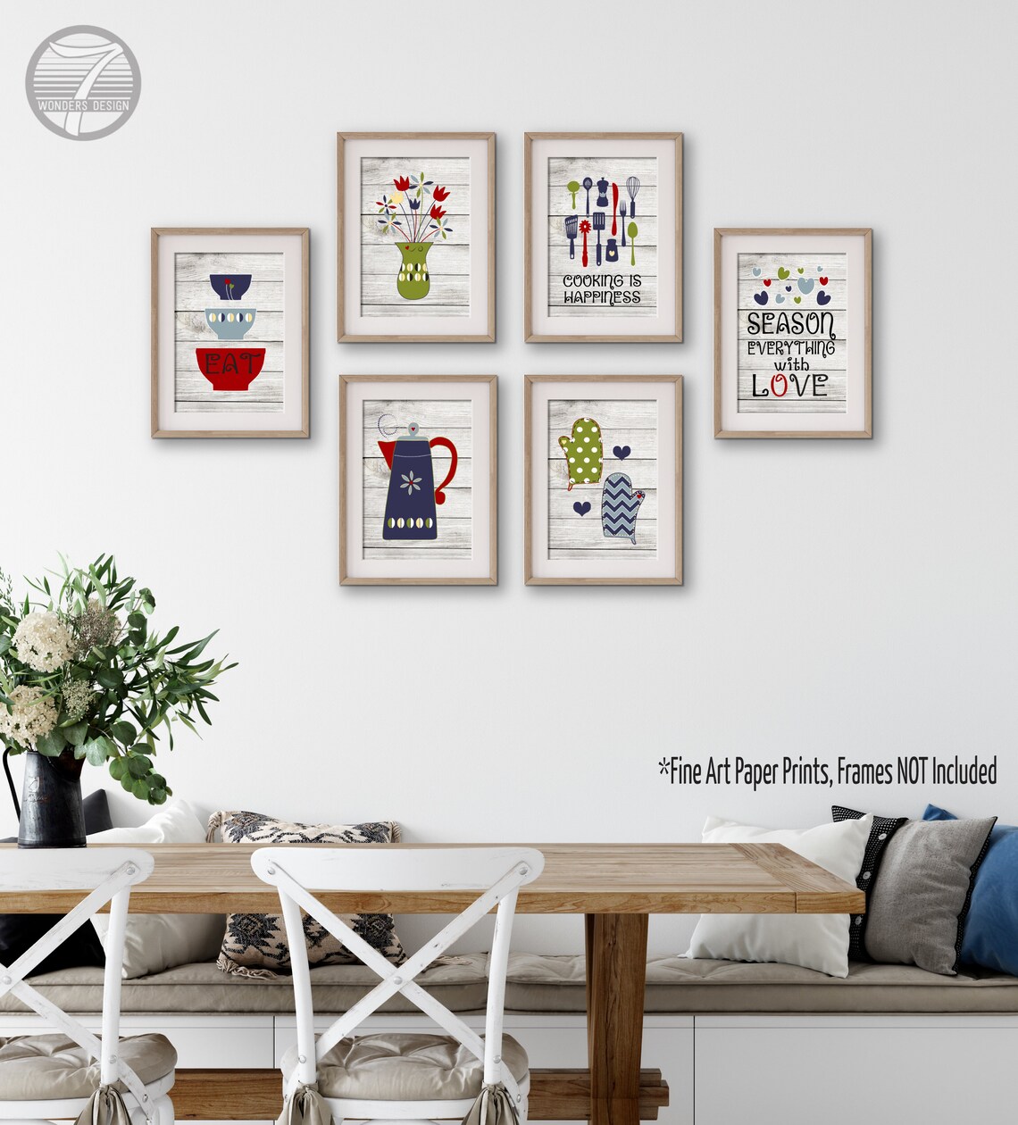 Kitchen Retro Art Print Set Season With Love Cooking is | Etsy