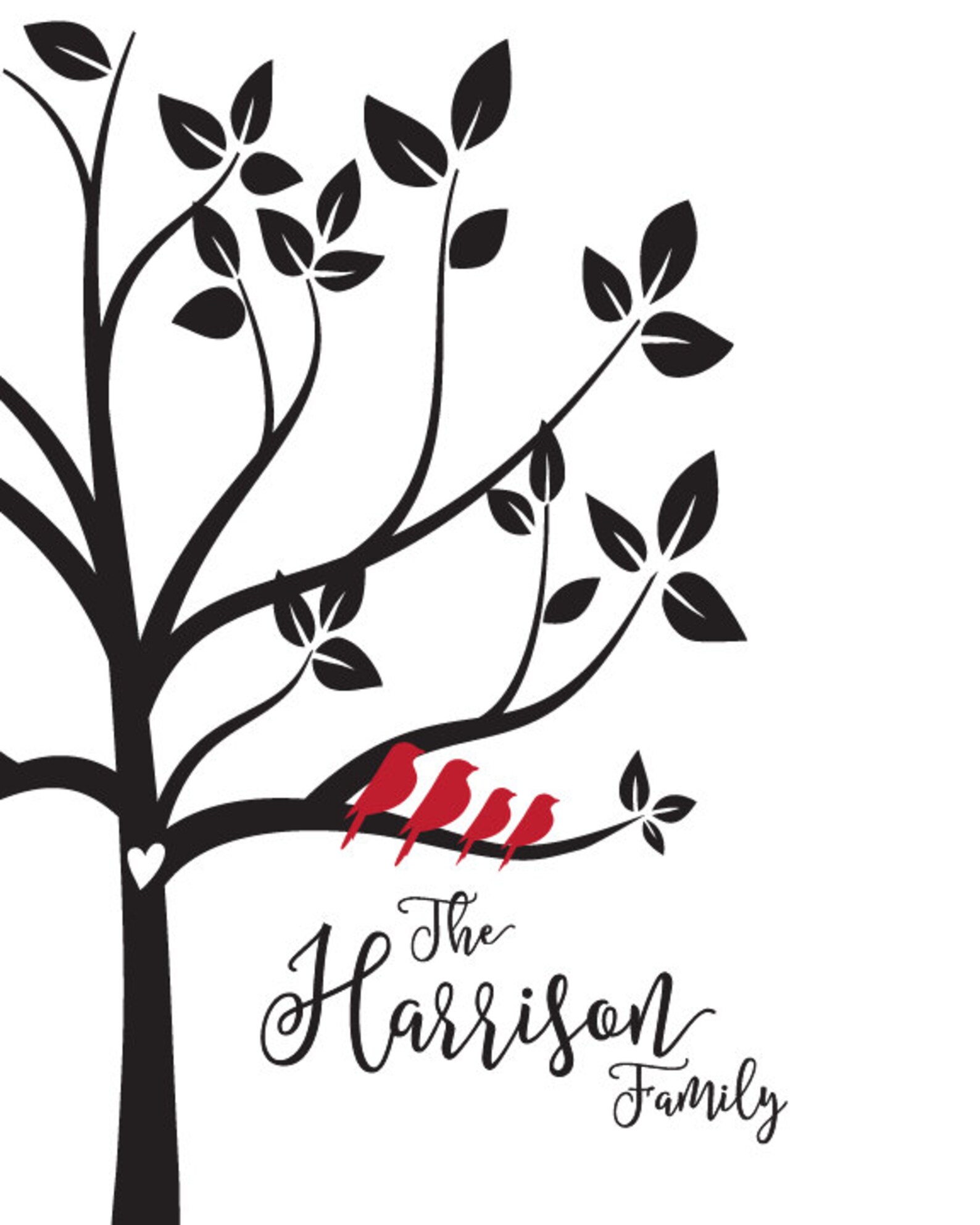 Personalized Family Art Prints Family Tree Birds Home Sweet | Etsy