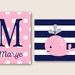 Girls Cute Nautical Navy Pink Nursery Bedroom Art Set, Personalized ...