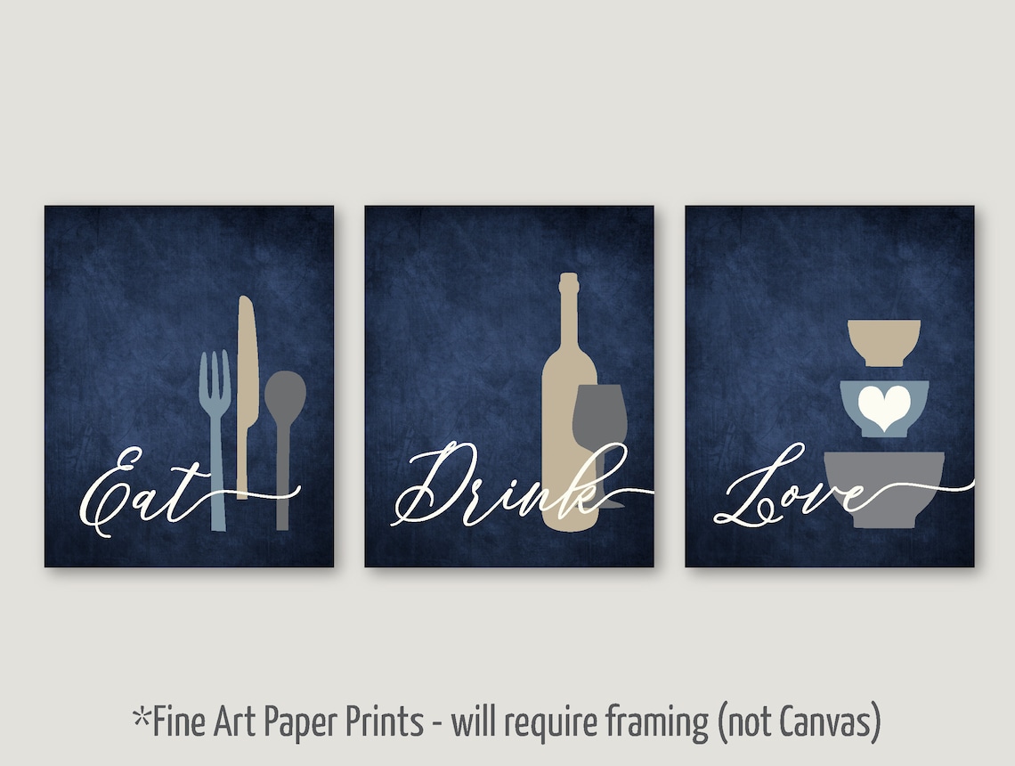Kitchen Wall Art Print Set Eat Drink Love Flower Bursts - Etsy
