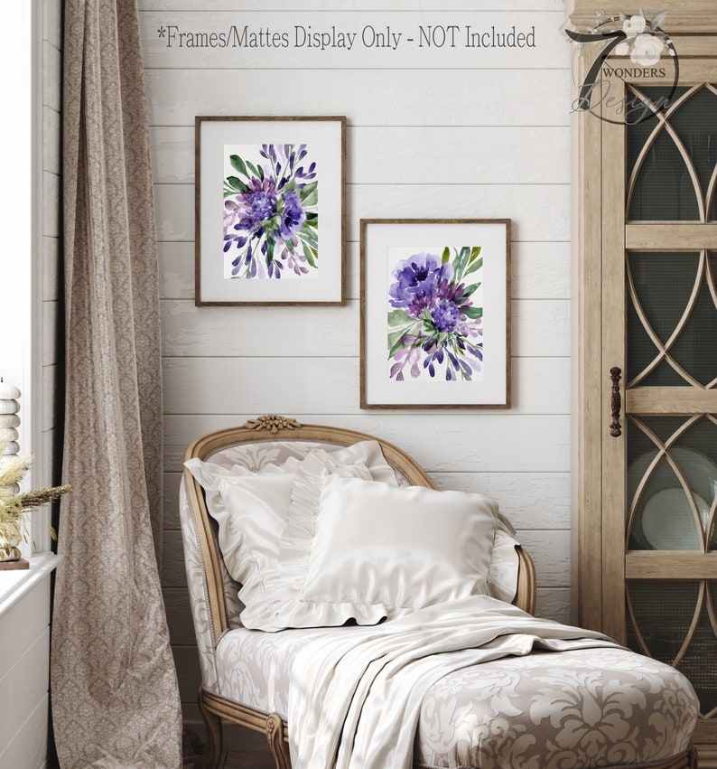 Purple Lavender Watercolor Flowers Fine Art Prints, Farmhouse Cottage ...