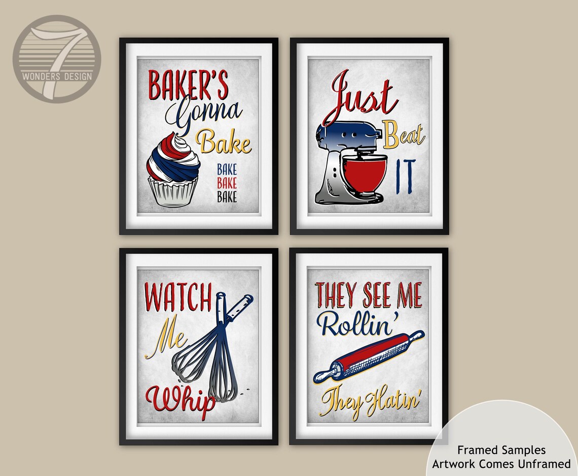 Funny Rustic Kitchen Art Quotes Set of 4 Bakers Gonna Bake - Etsy