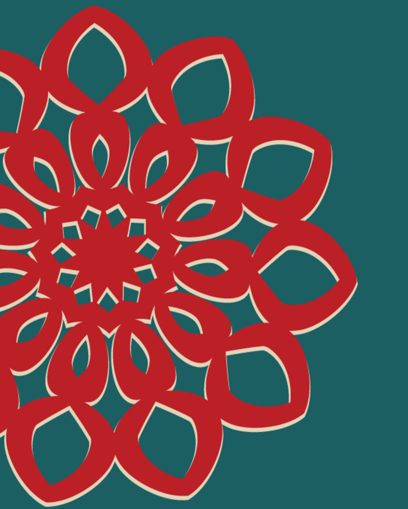 Red Turquoise Tan Mandala Flower Art Prints Floral Geometric - Etsy