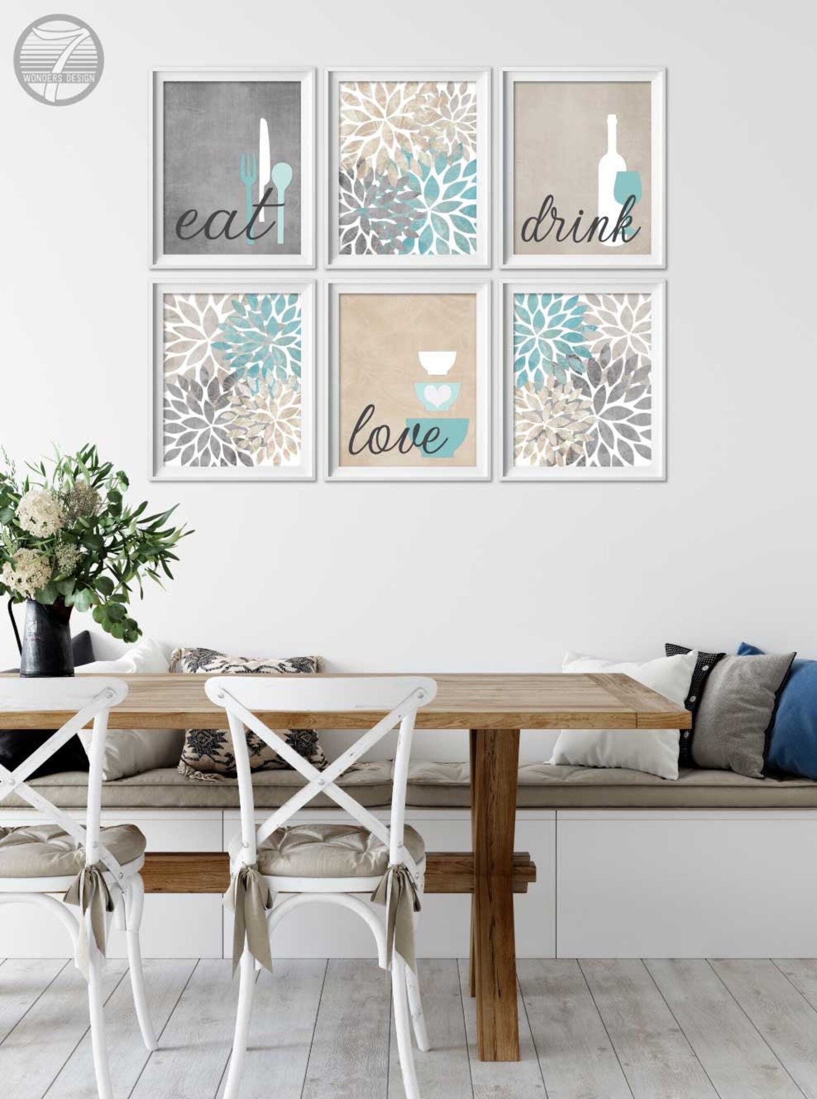 Kitchen Art Prints Farmhouse Cottage Decor Eat Drink Love | Etsy