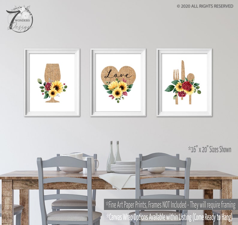 Kitchen Wall Art Print Set Eat Drink Love Watercolor - Etsy