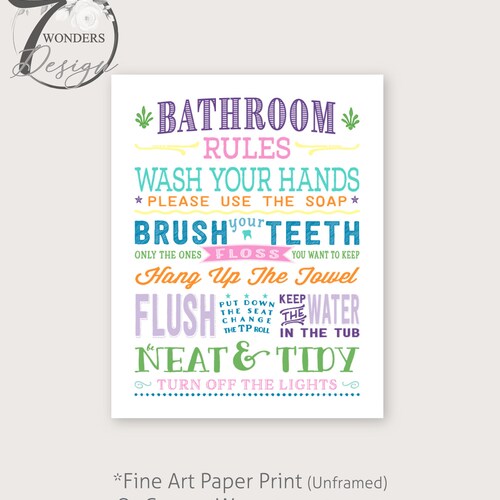 Girls Bathroom Rules Art Prints Pre-teen Pastel Subway - Etsy