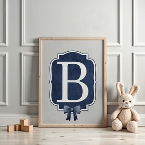 Bow Print, Coquette Bows Girls Art Prints Navy Grey Bow Custom Initial ...