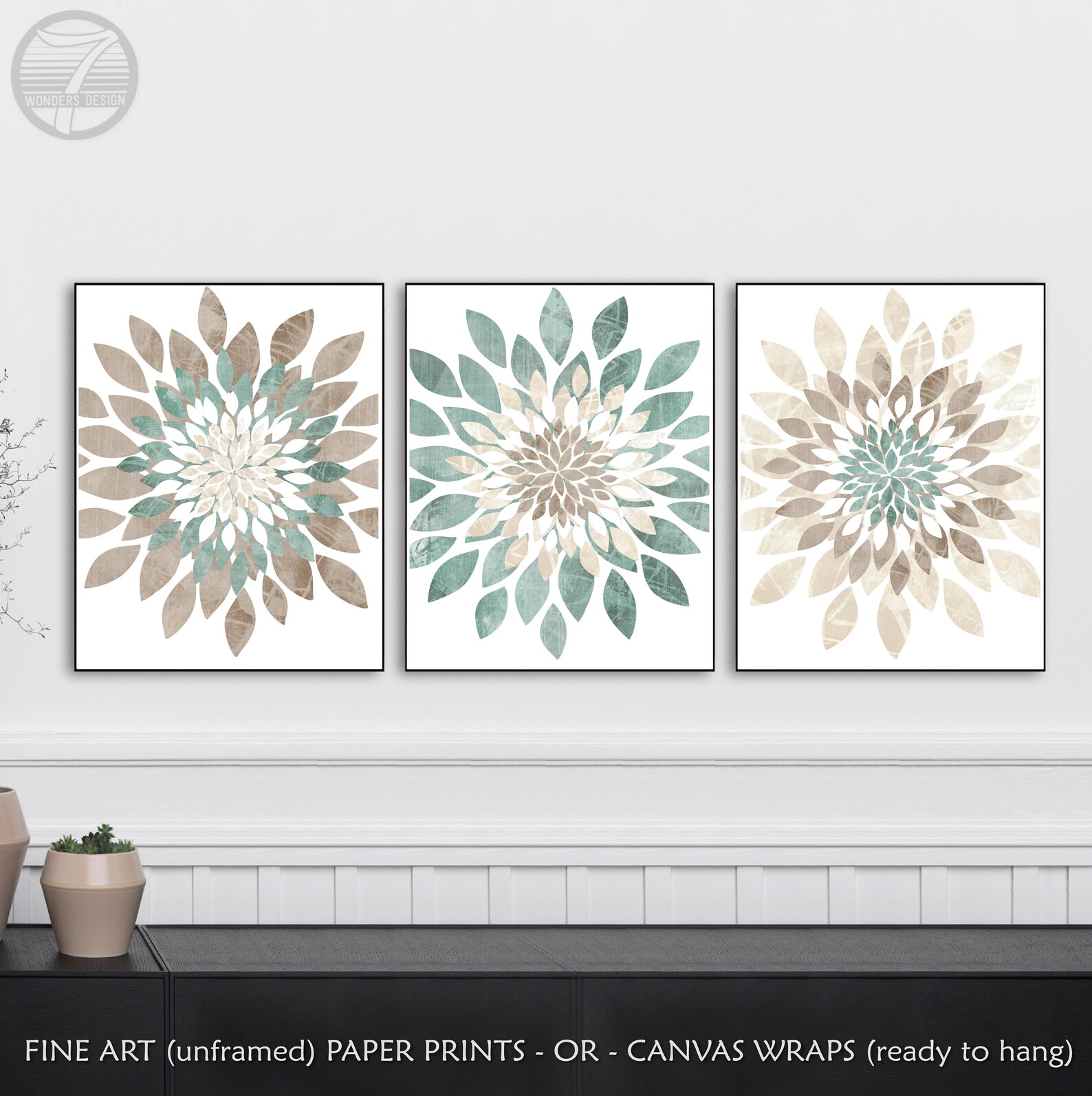 Modern Flower Bursts Floral Wall Decor Neutral Wall Art - Etsy
