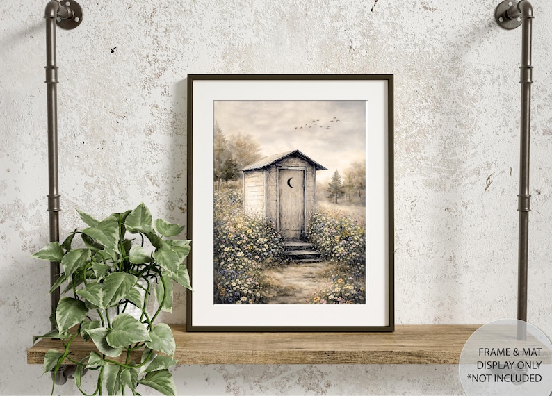 Rustic Outhouse Wall Art With Wildflowers Moody Farmhouse Bathroom