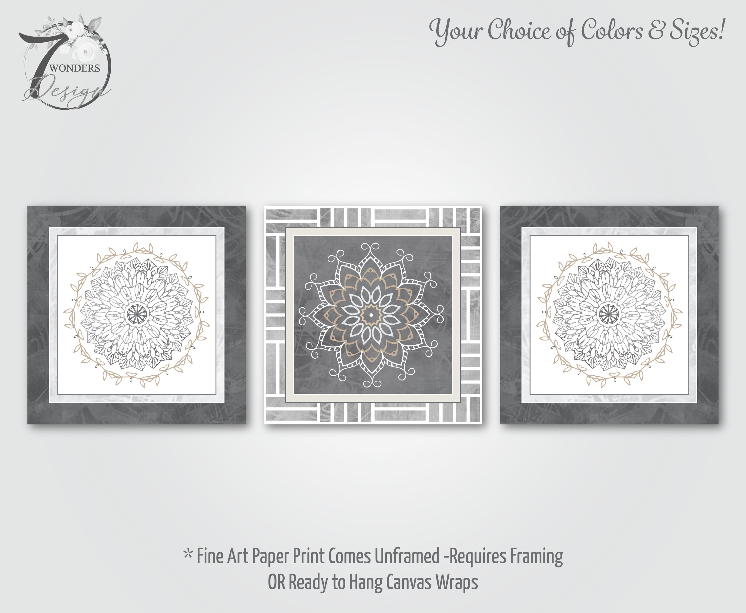 Calming Mandala Art Square Art Distressed Neutral Grey Gray | Etsy