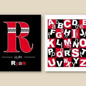 Boys Dream Big, Alphabet, Race Car Theme Wall Art Personalized Prints ...