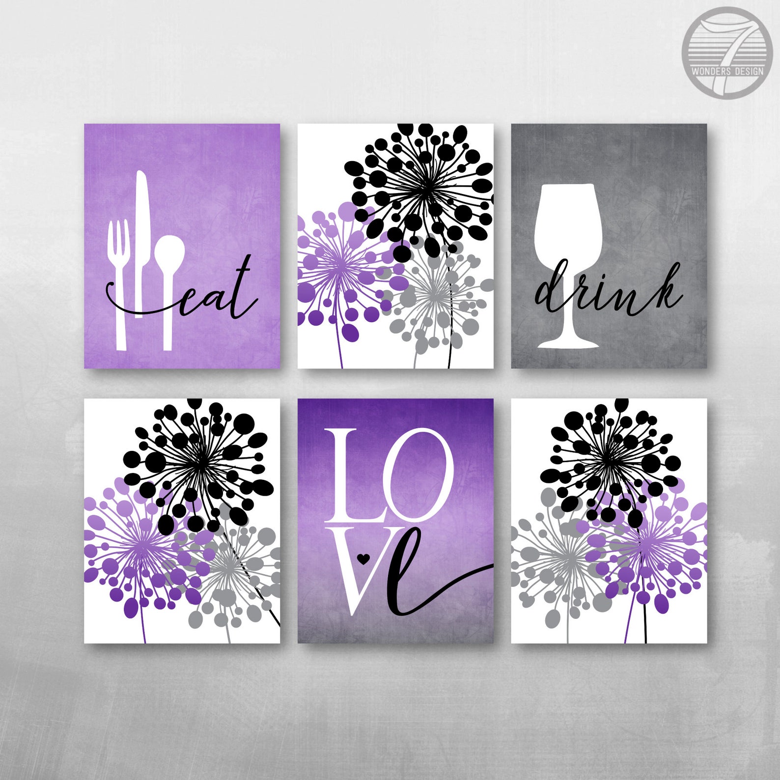 Kitchen Wall Art Print Set Eat Drink Love Floral Wall Art - Etsy