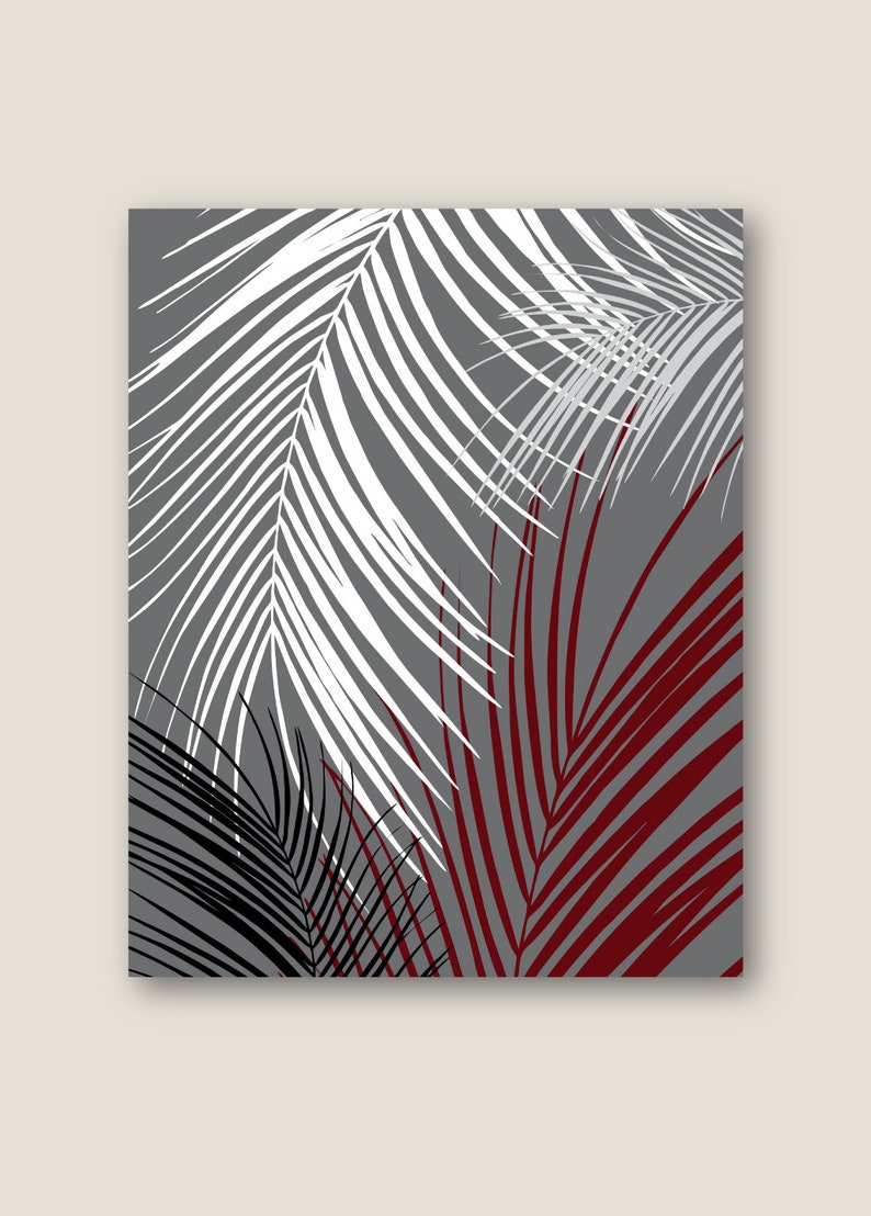 Black Maroon Grey Abstract Flower Art Prints, Dahlia Palm Leaves Art ...
