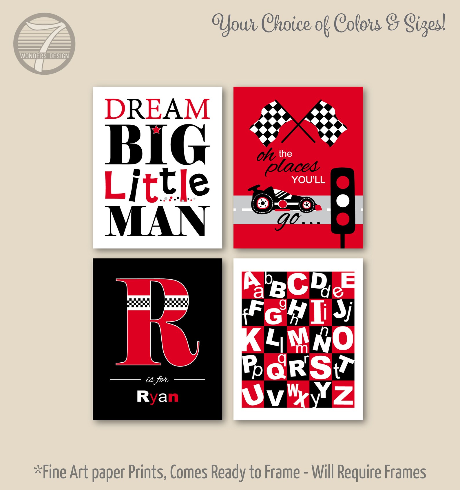 Boys Dream Big Alphabet Race Car Theme Wall Art Personalized | Etsy