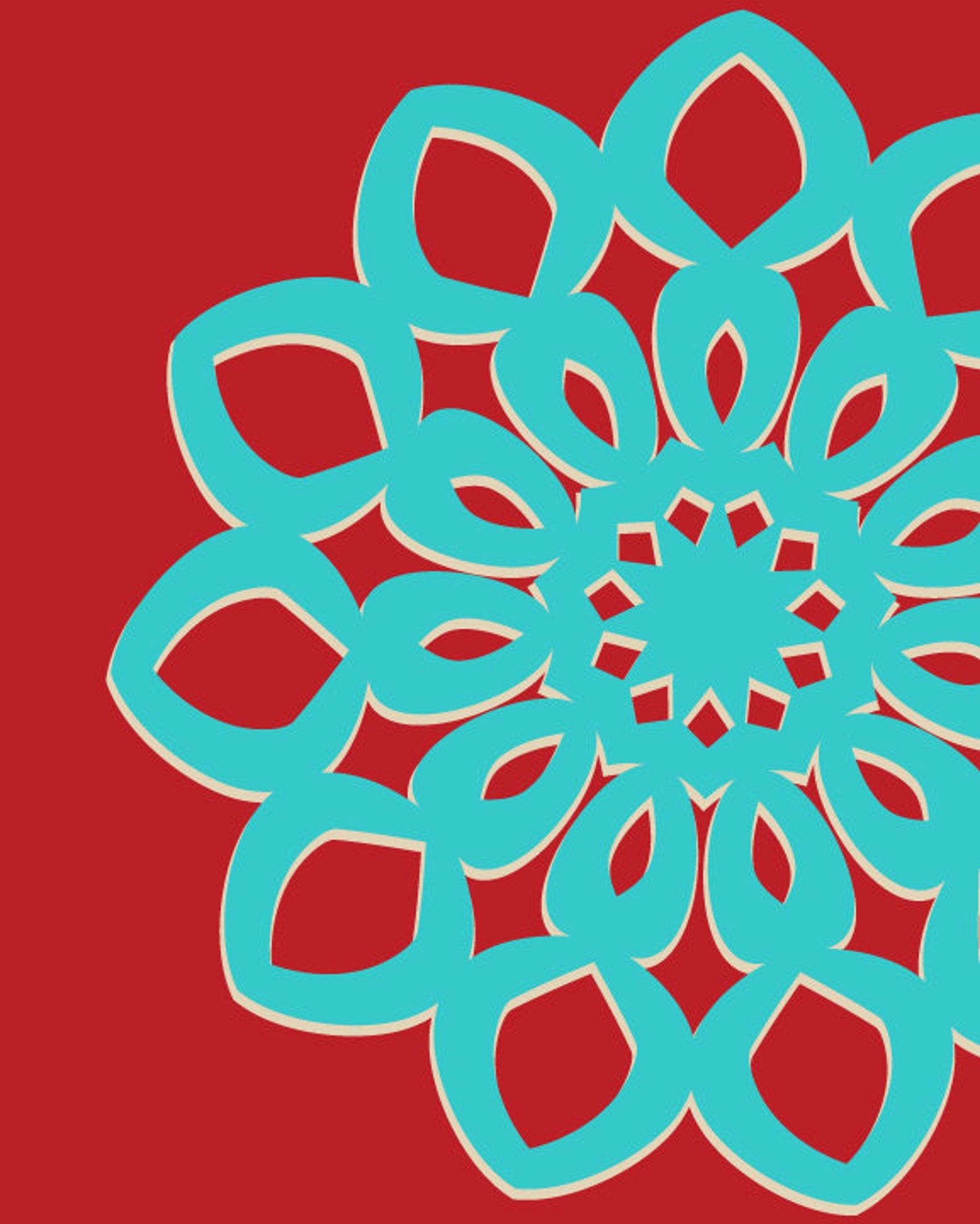 Red Turquoise Tan Mandala Flower Art Prints Floral Geometric | Etsy