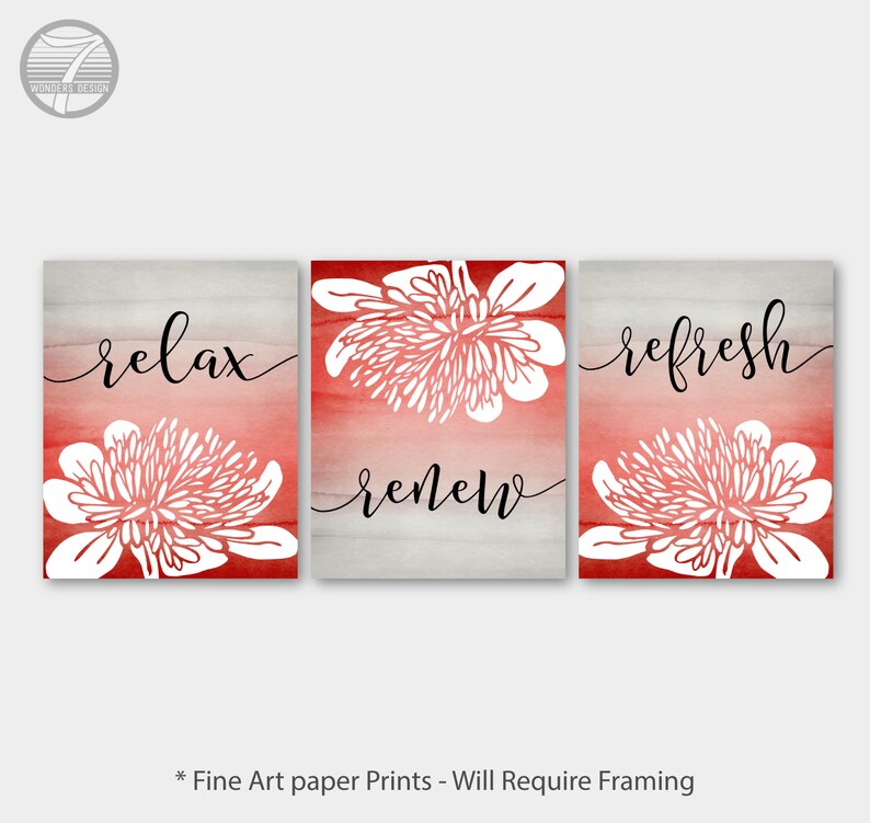 Bathroom Wall Art Relax Renew Refresh Abstract Floral Art | Etsy