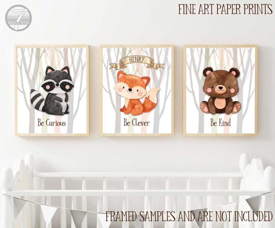 Baby Boys Woodland Forest Nursery Art Prints, Personalized Name ...