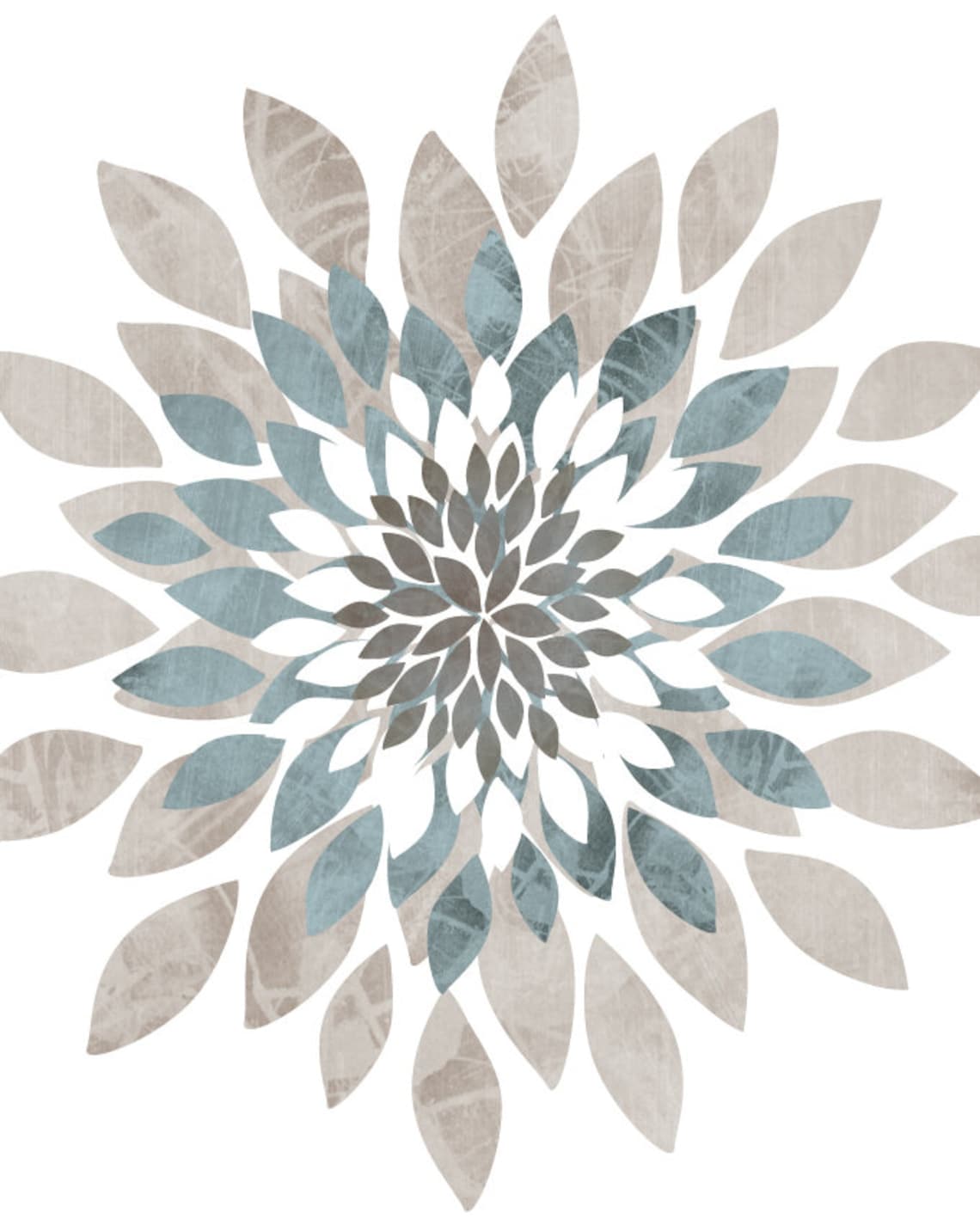 Modern Flower Bursts Neutral Colors Fine Art Print Ocean Blue | Etsy