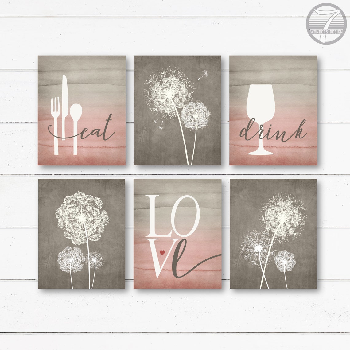 Kitchen Wall Art Print Set Eat Drink Love Blush and Beige - Etsy