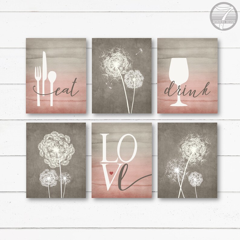 Kitchen Wall Art Print Set Eat Drink Love Blush and Beige - Etsy