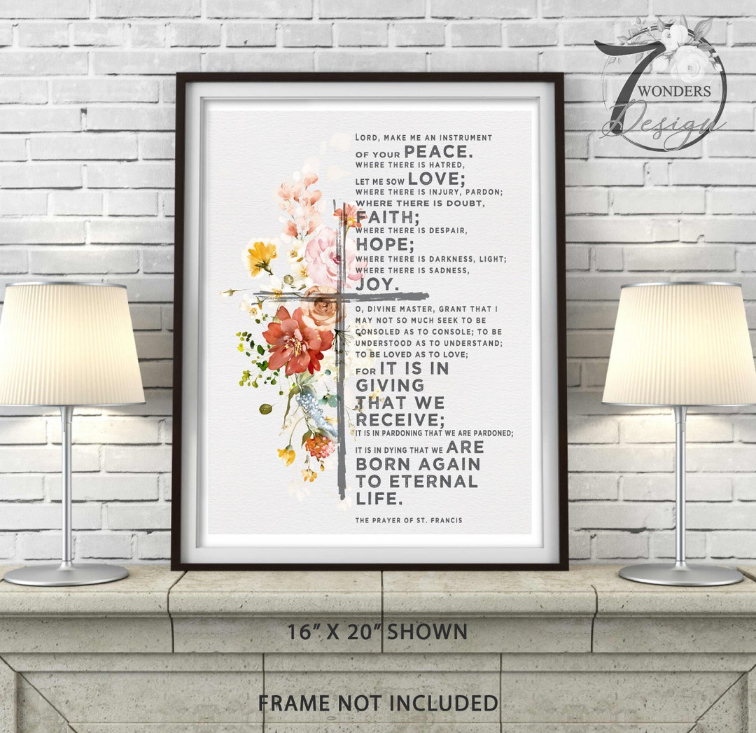 Prayer of St. Francis Art Print Instrument of Peace Watercolor Flowers ...