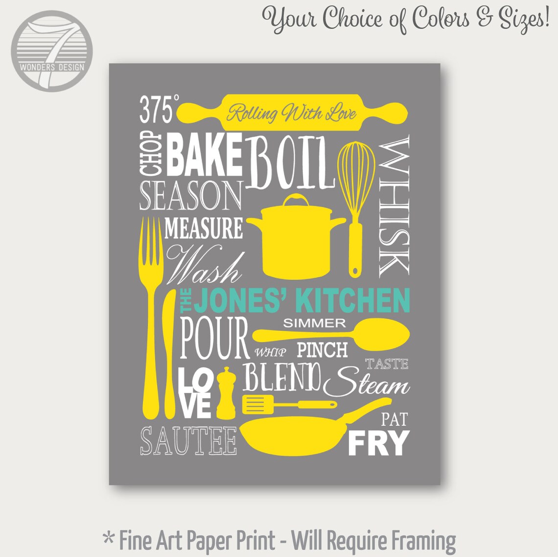 Kitchen Art Personalized Prints Subway Typography Art | Etsy