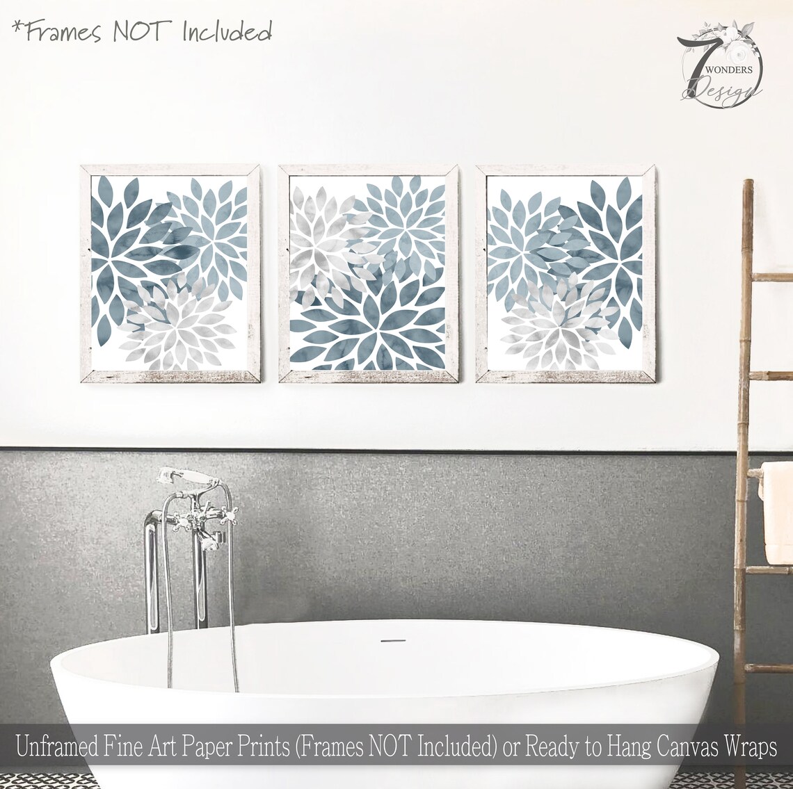 Blue Gray Flower Bursts Fine Art Prints Dahlia Floral Mute Blue Grey ...