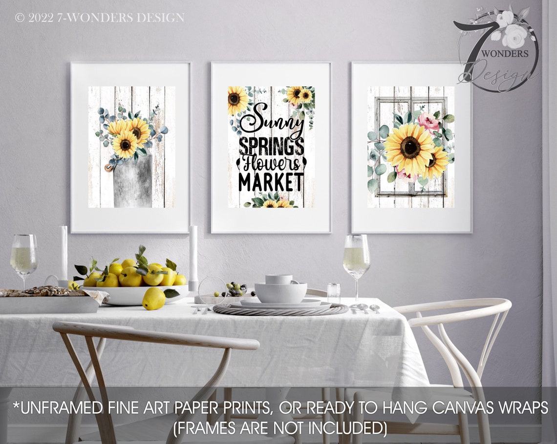 Rustic Farmhouse Kitchen Wall Art Print Sunflower Eucalyptus - Etsy