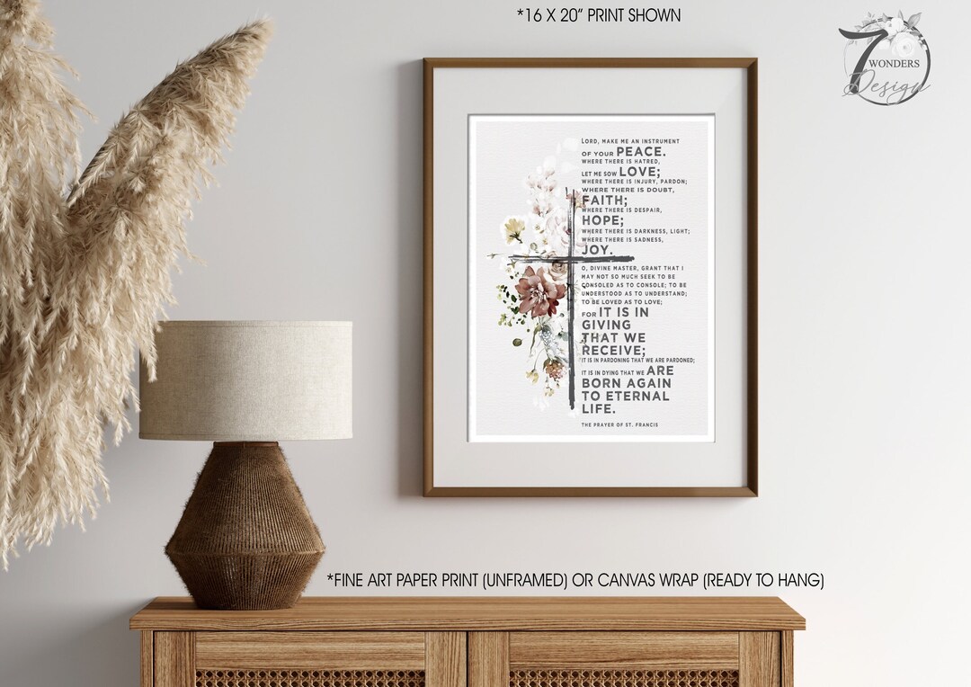 Catholic Prayer of St. Francis Art Print Instrument of Peace Neutral ...