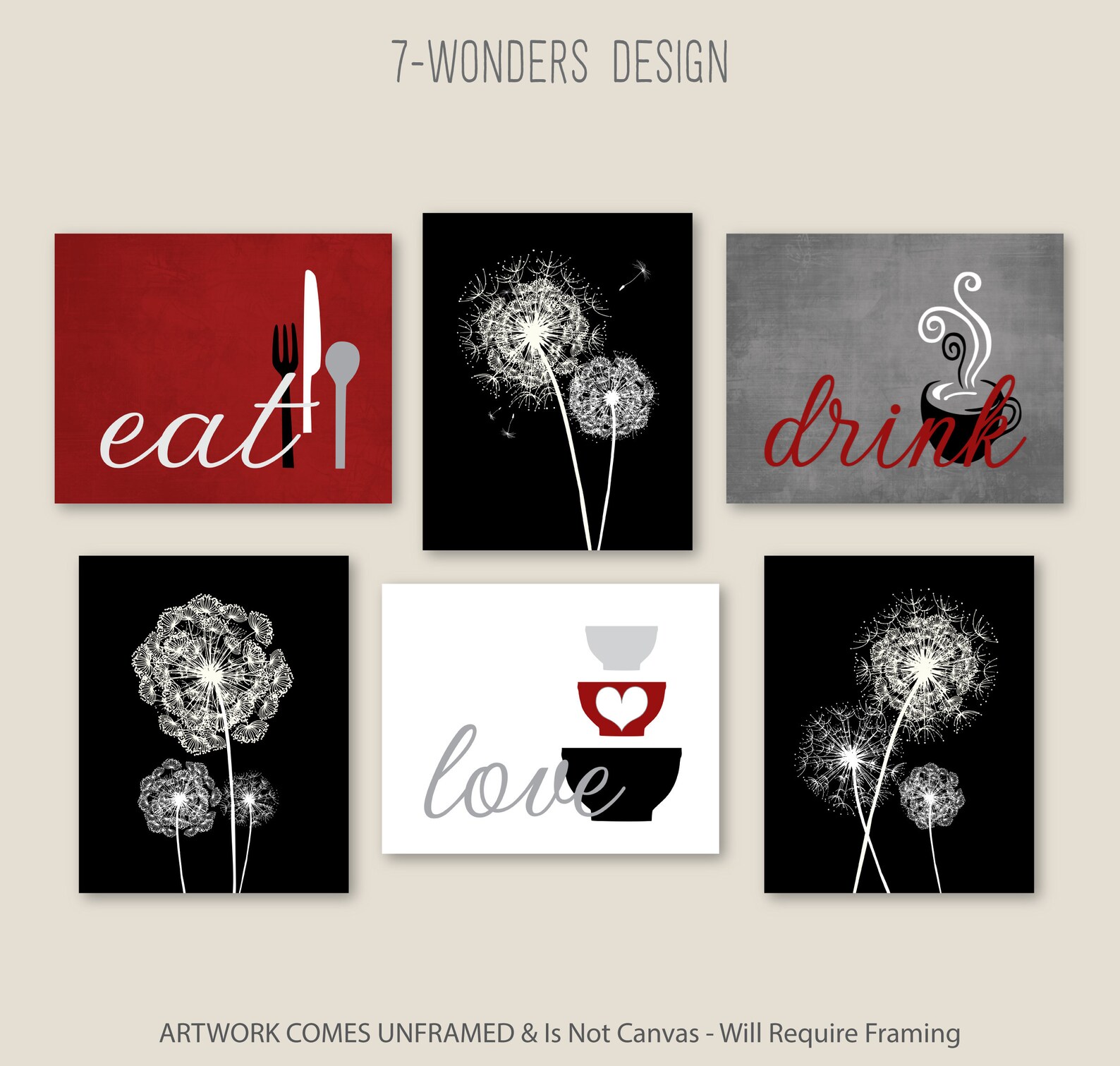 Kitchen Wall Art Print Set Eat Drink Love Barnyard Rustic Red - Etsy