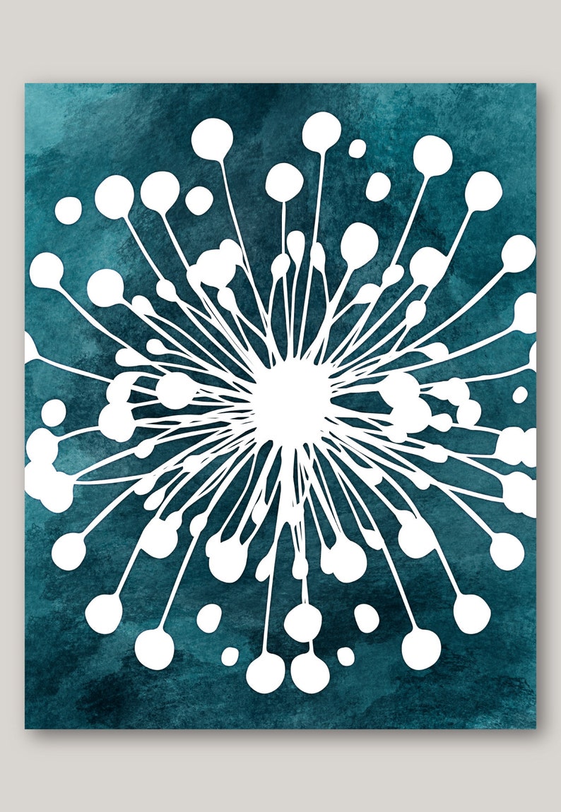 Teal Watercolor Abstract Dandelion Art Prints Modern Flower Decor ...