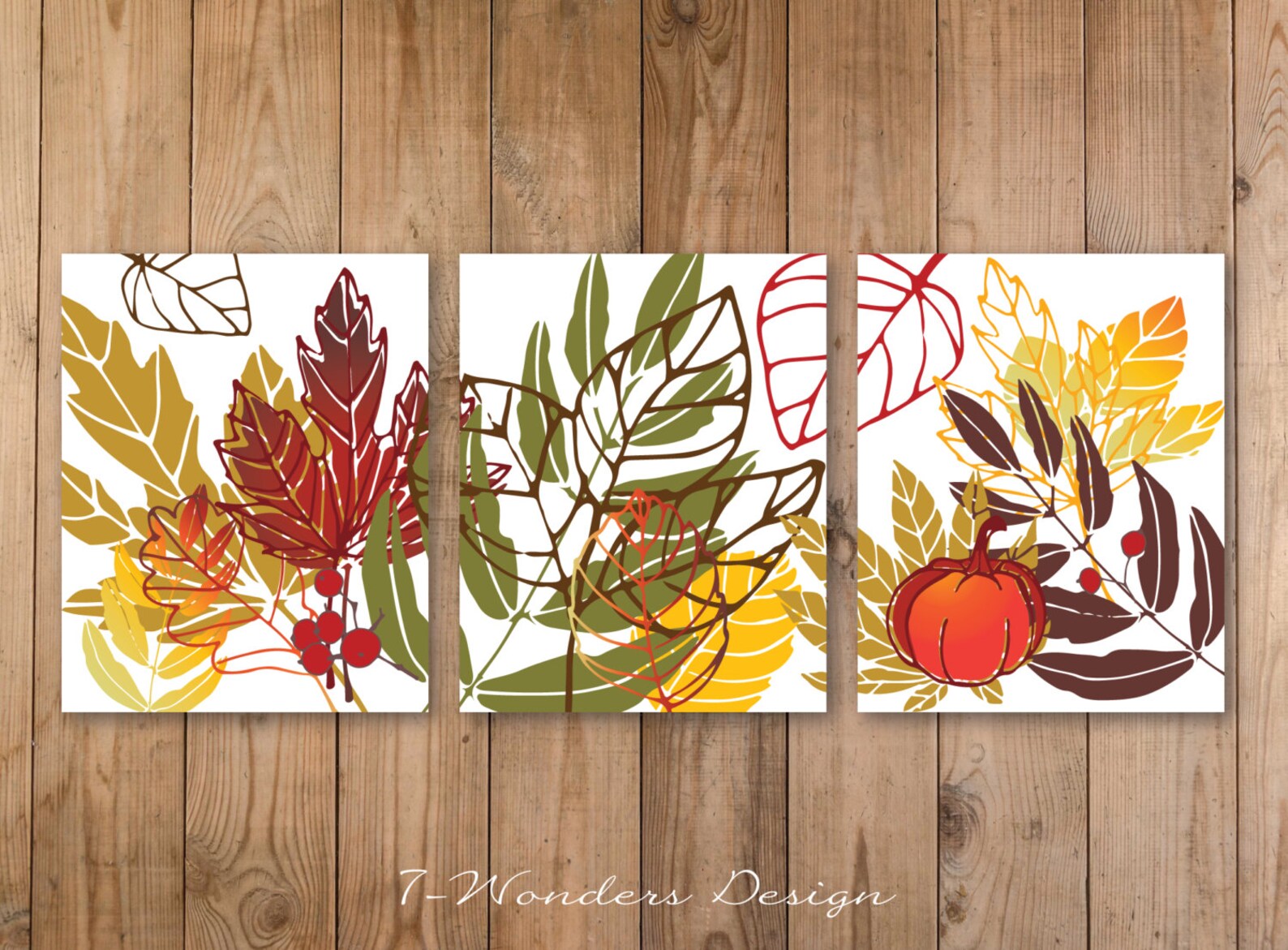 Fall Autumn Wall Art Print Set, Pumpkin Fall Leaves Art // Warm Autumn ...