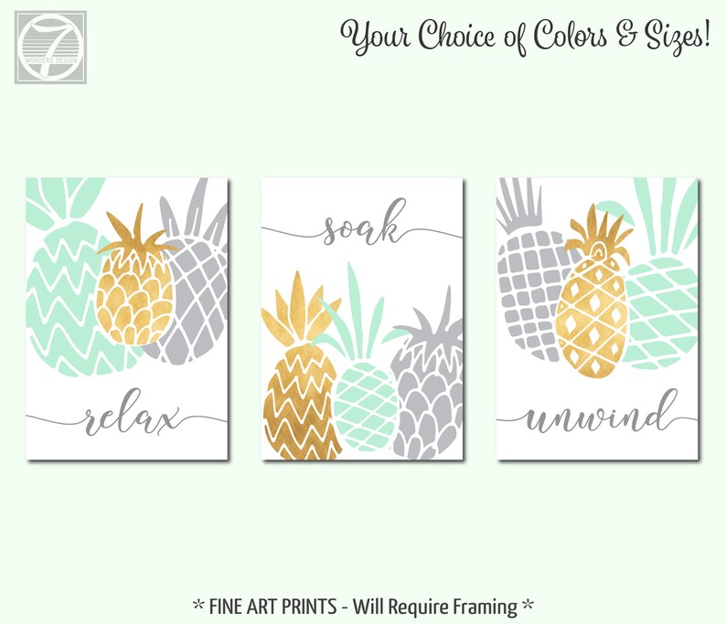 Relax Soak Unwind Pineapple Theme Bathroom Art Faux Gold - Etsy