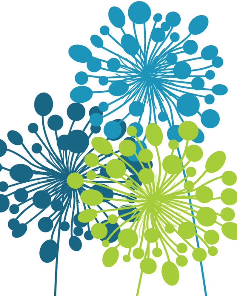 Abstract Floral Dandelion Art Prints Lime. Sea Blue Glass - Etsy UK